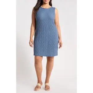 Eileen Fisher Bateau Neck Textured Organic Cotton Blend Dress - Cldsp