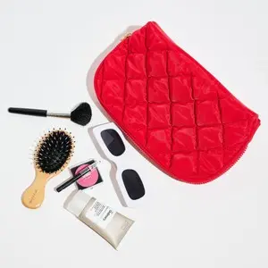 URBAN EXPRESSIONS Quilted Puffer Nylon Dome Pouch - Red