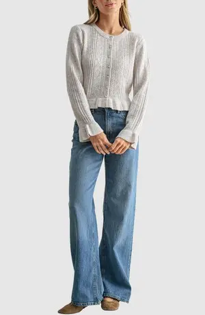 ALL IN FAVOR Pointelle Peplum Cardigan - Dove Grey