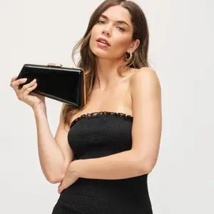 URBAN EXPRESSIONS Irene Patent Asymmetrical Evening Bag - Black