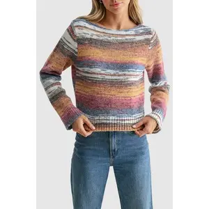 ALL IN FAVOR Striped Boat Neck Sweater - Brown Berry