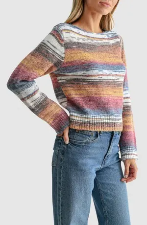 ALL IN FAVOR Striped Boat Neck Sweater - Brown Berry