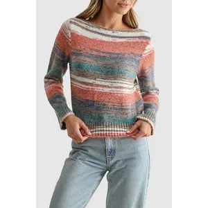 ALL IN FAVOR Striped Boat Neck Sweater Red Slate