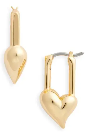 Jenny Bird Padlock Heart Huggie Hoop Earrings - High Polish Gold
