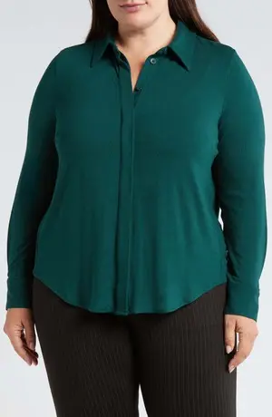 Universal Standard Elbe Button-up Shirt - Forest Green