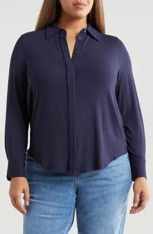 Universal Standard Elbe Button-up Shirt - Midnight