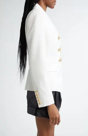 Balmain Double-breasted Grain De Poudre Blazer - White