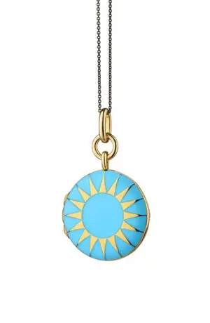 Monica Rich Kosann Locket X Color Sun Turquoise Enamel Round Locket Necklace - Sterling Silver