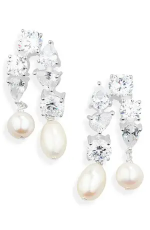 Completedworks Cubic Zirconia & Freshwater Pearl Drop Earrings - Silver Plated