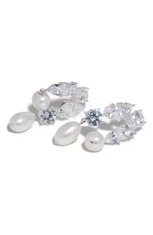 Completedworks Cubic Zirconia & Freshwater Pearl Drop Earrings - Silver Plated