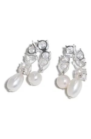 Completedworks Cubic Zirconia & Freshwater Pearl Drop Earrings - Silver Plated