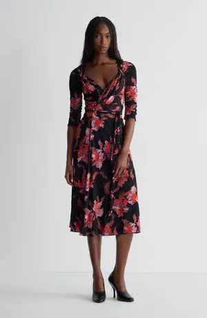 Diane Von Furstenberg Carmen Floral Mesh Midi Dress