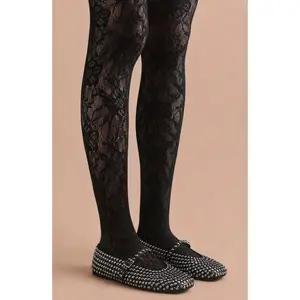 PETIT MOMENTS Stretch Lace Tights Black