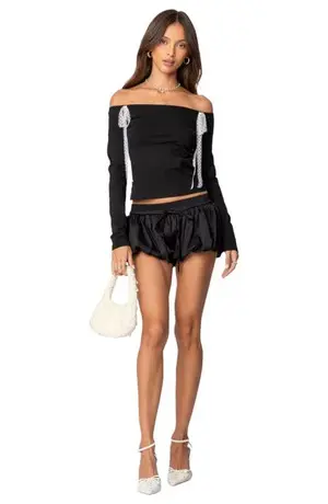EDIKTED Lace Bow Off-the-shoulder Top