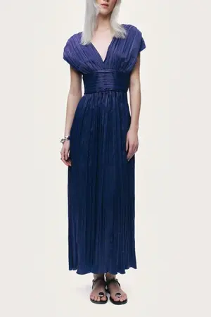 NOCTURNE V-neck Midi Sleeveless Dress - Navy