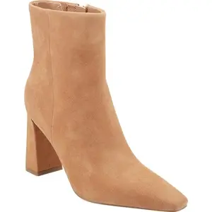Marc Fisher Ellsie Suede Ankle Bootie With Chunky Heel - Medium Natural