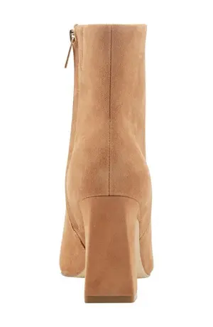 Marc Fisher Ellsie Suede Ankle Bootie With Chunky Heel - Medium Natural
