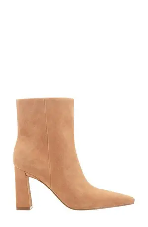 Marc Fisher Ellsie Suede Ankle Bootie With Chunky Heel - Medium Natural
