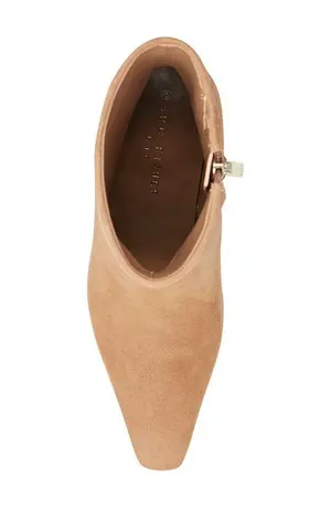 Marc Fisher Ellsie Suede Ankle Bootie With Chunky Heel - Medium Natural