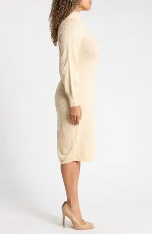 Anne Klein Textured Bobble Stitch Mock Neck Sweater Dress