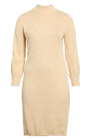 Anne Klein Textured Bobble Stitch Mock Neck Sweater Dress