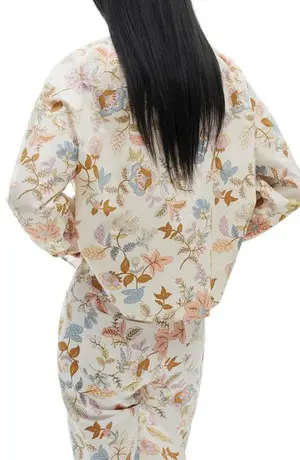 Mango Floral Cotton Band Collar Button-up Shirt