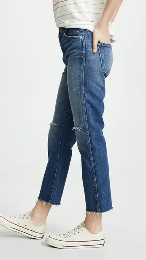 AMO Loverboy Cropped Jeans - Blue Bottle With Destroy
