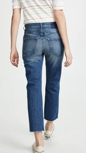 AMO Loverboy Cropped Jeans - Blue Bottle With Destroy