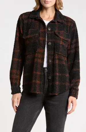 BEACHLUNCHLOUNGE Tory Boxy Crop Plaid Shacket - Chocolate Dust