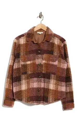 BEACHLUNCHLOUNGE Tory Boxy Crop Plaid Shacket - Rustic Blush