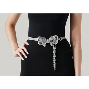 Judith Leiber Embellished Bow Baguette Belt - Silver Rhine