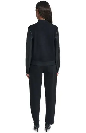 Karl Lagerfeld Paris Karl Wool Blend Varsity Jacket With Faux Leather Sleeves