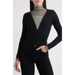 NIKKI LUND Gillian Rhinestone Rib Top - Black