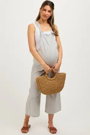 PINKBLUSH Striped Linen Overalls - Grey