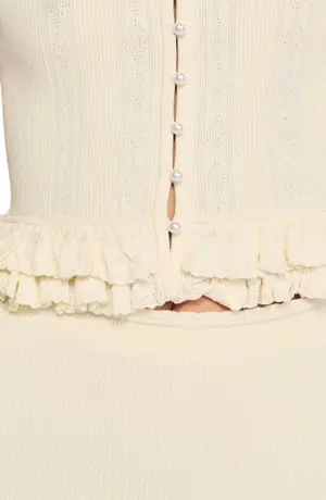 Sandro Ruffled Knit Cropped Cardigan