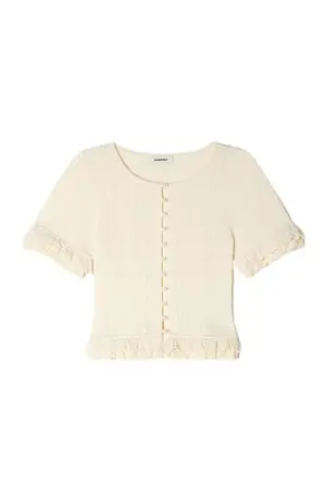 Sandro Ruffled Knit Cropped Cardigan