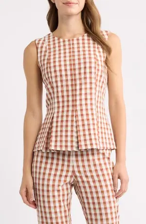 TAHARI ASL Gingham Sleeveless Peplum Top