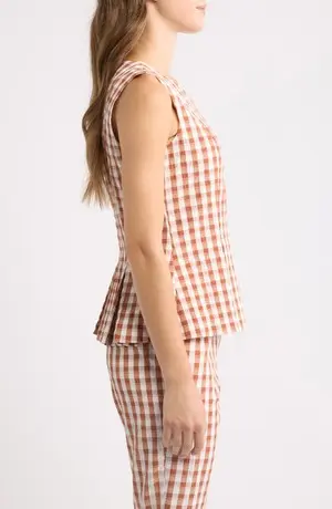 TAHARI ASL Gingham Sleeveless Peplum Top