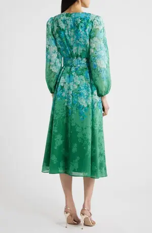 TAHARI ASL Floral Print V-neck Midi Dress