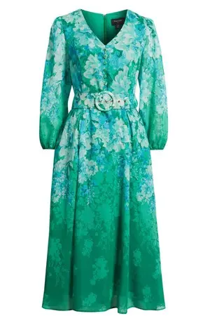 TAHARI ASL Floral Print V-neck Midi Dress