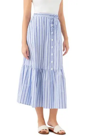 Karen Kane Striped Tiered Cotton Skirt With Ruffle