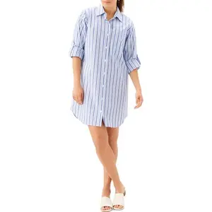Karen Kane Striped Cotton Blend Shirtdress - Blue