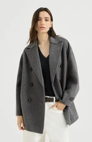 BRUNELLO CUCINELLI Cashmere Double Beaver Cloth Pea Coat With Precious Patch