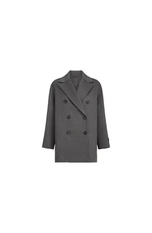 Brunello Cucinelli Cashmere Double Beaver Cloth Pea Coat With Precious Patch - Anthracite