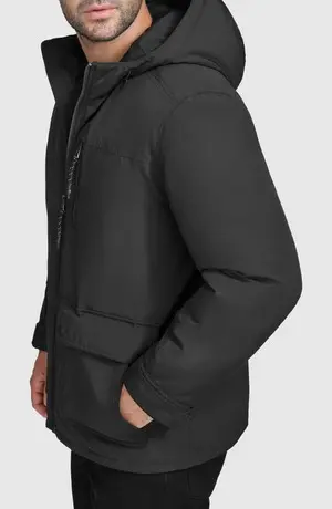 Cole Haan Down And Feather Fill Hooded Puffer Coat - Black
