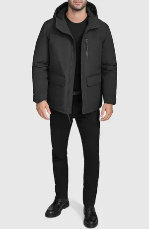 Cole Haan Down And Feather Fill Hooded Puffer Coat - Black
