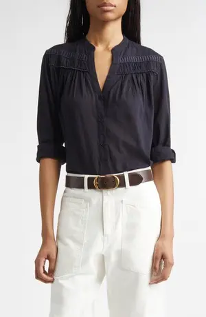 NILI LOTAN Clarys Shirred Yoke Top - Midnight