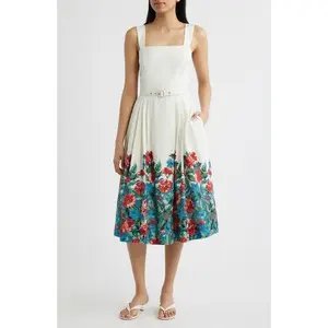 TAHARI ASL Border Print Sleeveless Midi Dress