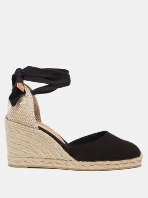 CastaÑer Castañer - Carina 80 Canvas & Jute Espadrille Wedges - Womens - Black - 36 EU/IT - Black