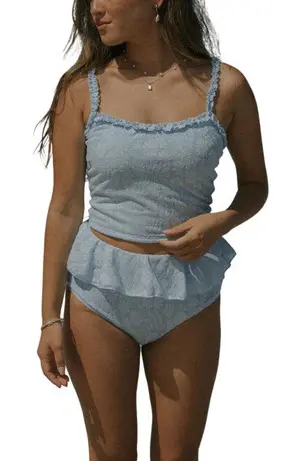 Geode Swimwear Azure Top Scoop Neck Tankini Top - Blue